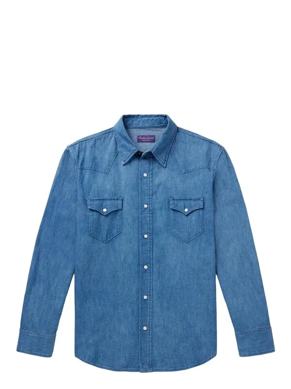 Ralph Lauren Purple Label Cotton And Linen-blend Chambray Shirt - Blue
