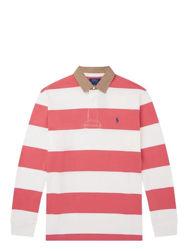 Polo Ralph Lauren Logo-embroidered Striped Cotton-jersey Rugby Shirt - Red