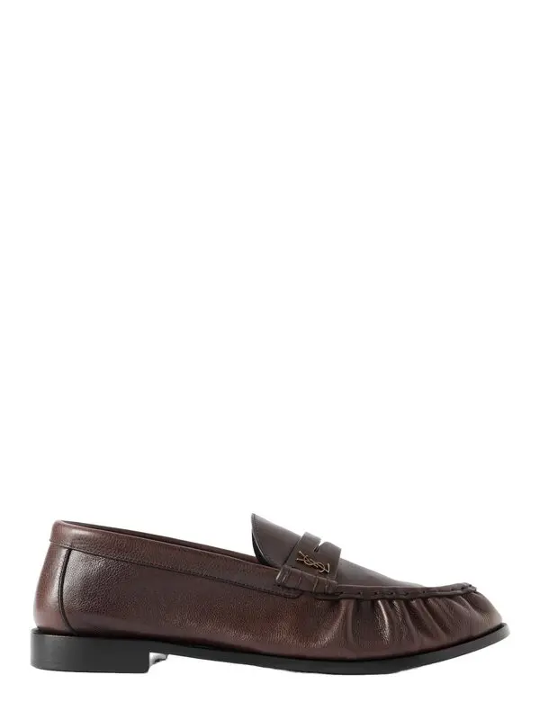 Saint Laurent Monogram Logo Appliquéd Leather Loafers - Brown