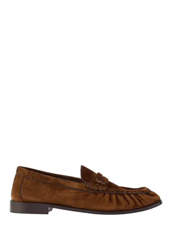 Saint Laurent Le Loafer Monogram Suede Penny Loafers - Brown