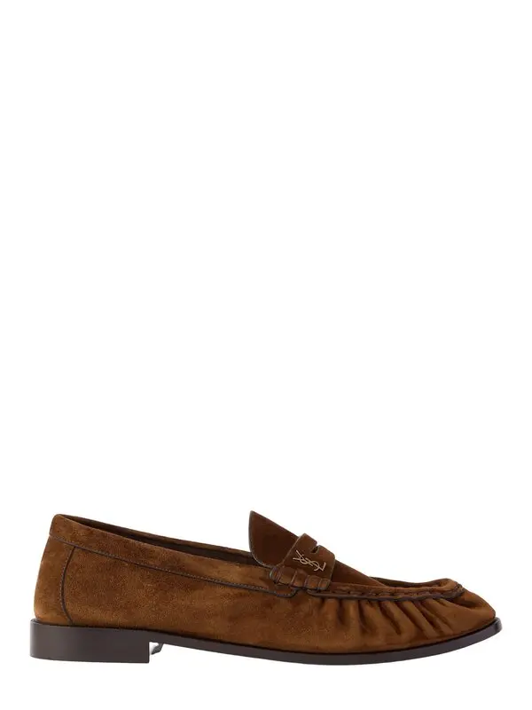 Saint Laurent Le Loafer Monogram Suede Penny Loafers - Dark Brown