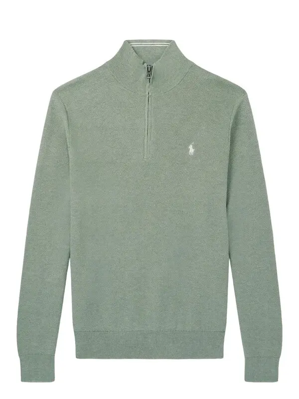 Polo Ralph Lauren Logo-embroidered Cotton Half-zip Sweater - Green