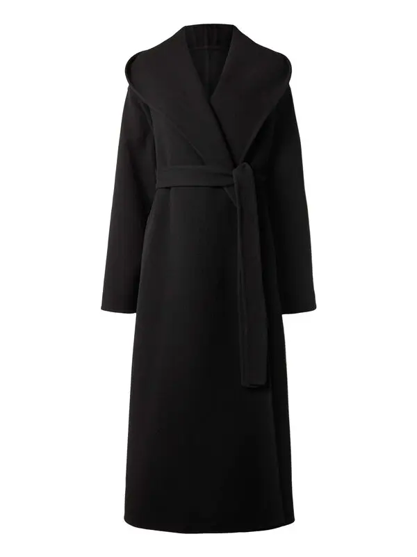 Alaïa Hooded Belted Wool Coat - Black