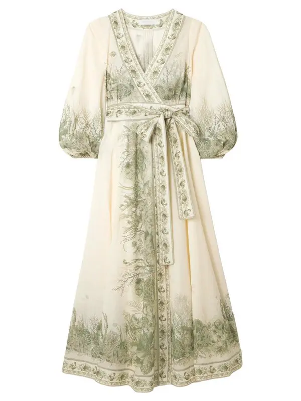 Zimmermann Wanderlust Belted Printed Cotton-voile Wrap Midi Dress - Green