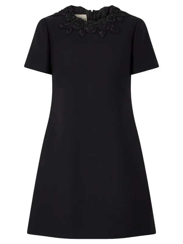 Valentino Garavani Embellished Wool And Silk-blend Crepe Mini Dress - Black
