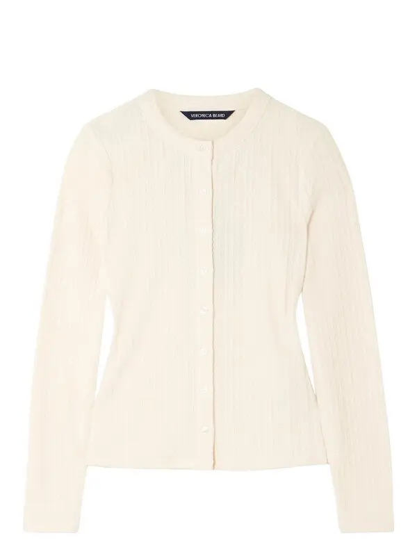 Veronica Beard Lira Pointelle-knit Cardigan - Neutrals