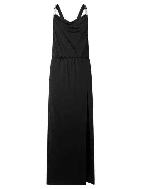 Versace Embellished Draped Jersey Gown - Black