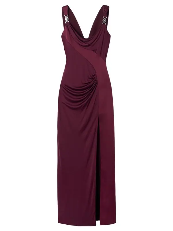 Versace Embellished Draped Gown - Burgundy