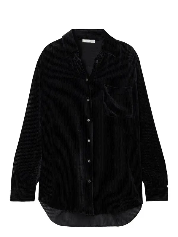 THE ROW Gavina Ribbed Velvet Shirt - Black