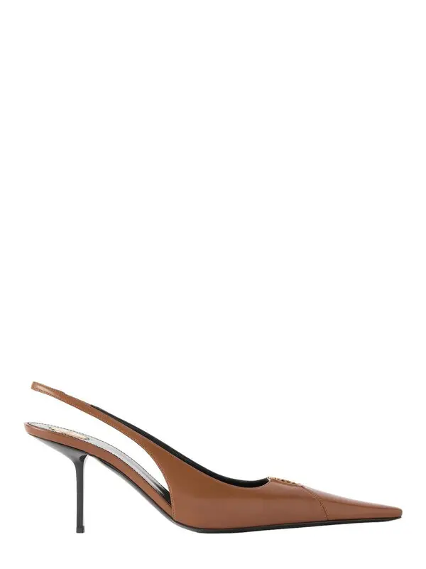 Saint Laurent Babylone Logo-embellished Leather Slingback Pumps - Brown