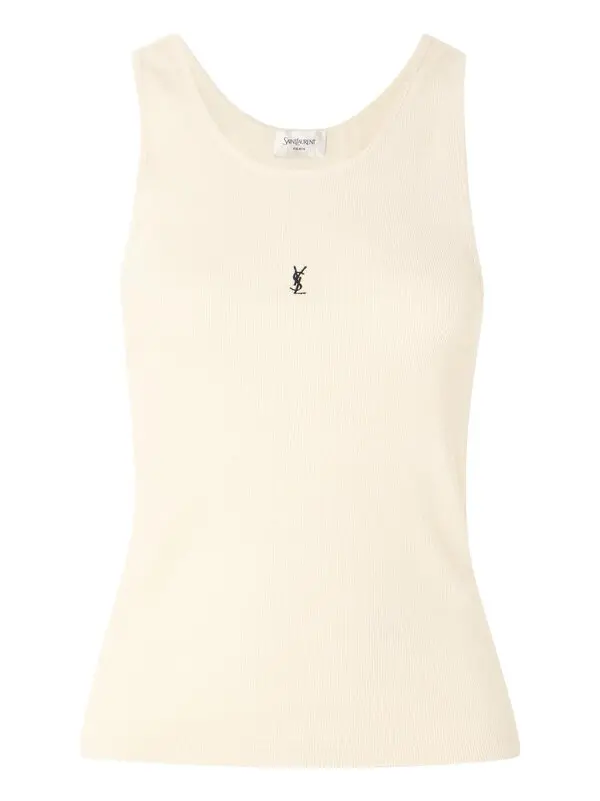 Saint Laurent Cassandre Embroidered Ribbed Tank - Neutrals