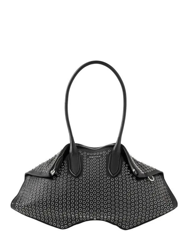 Alexander McQueen Manta Eyelet-embellished Leather Shoulder Bag - Black