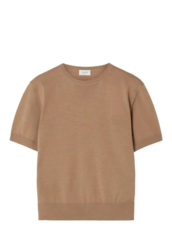 Saint Laurent Wool, Cashmere And Silk-blend Top - Camel
