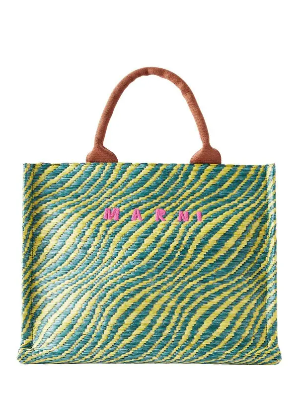 Marni Basket Small Jacquard Tote - Green