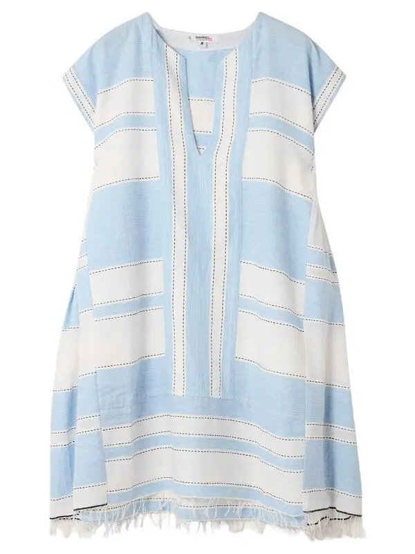 LEMLEM Elina Fringed Striped Cotton-blend Kaftan - Blue