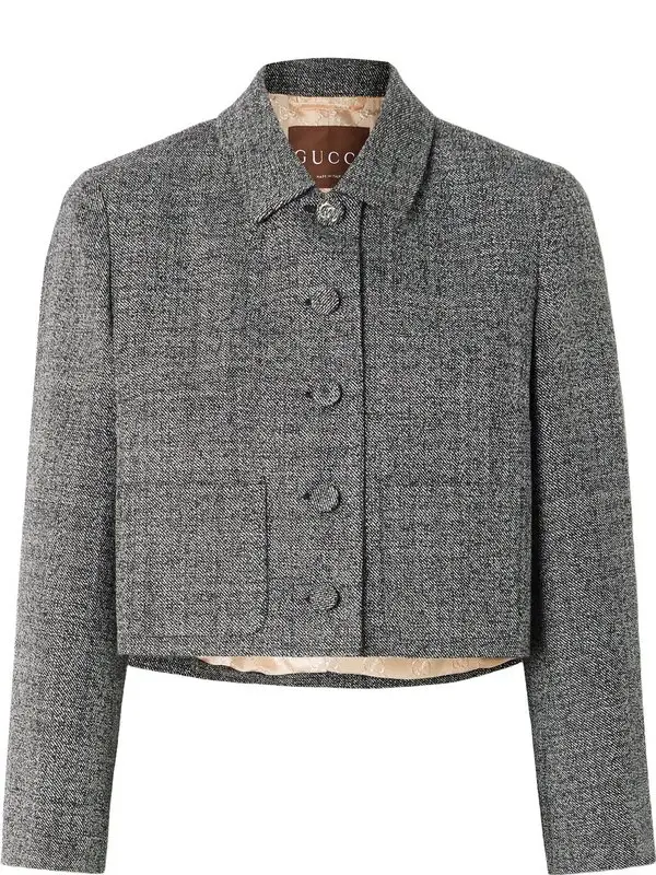 Gucci Cropped Wool-tweed Jacket - Black