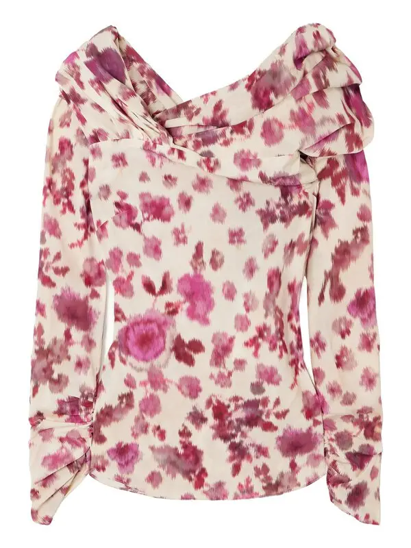 Isabel Marant Danka Off-the-shoulder Floral-print Stretch-silk Top - Pink