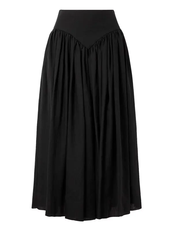 Gabriela Hearst Juniper Frayed Paneled Linen Midi Skirt - Black