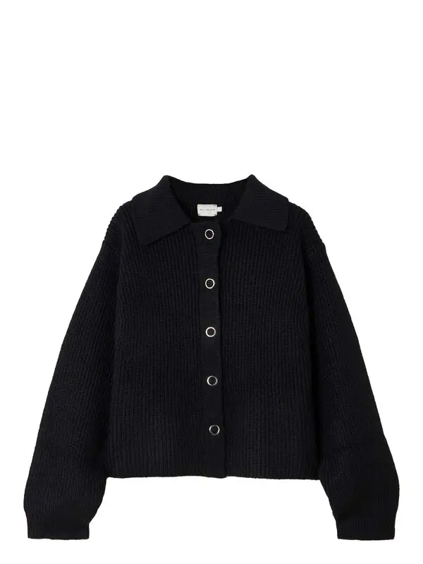 DEIJI STUDIOS Stud Recycled Ribbed-knit Cardigan - Black