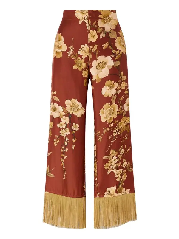 Borgo De Nor Haven Floral-print Silk-twill Pants - Brown