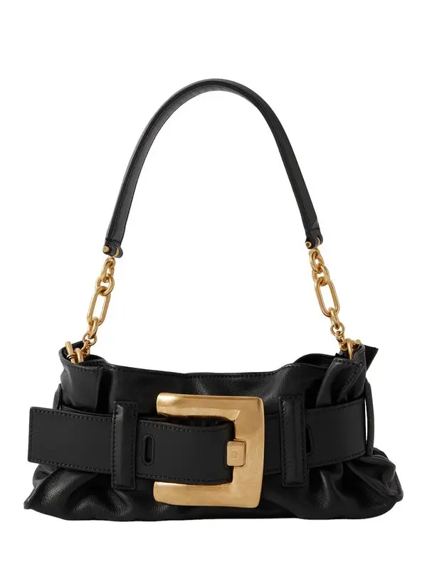 Balmain Anthem Buckled Leather Shoulder Bag - Black