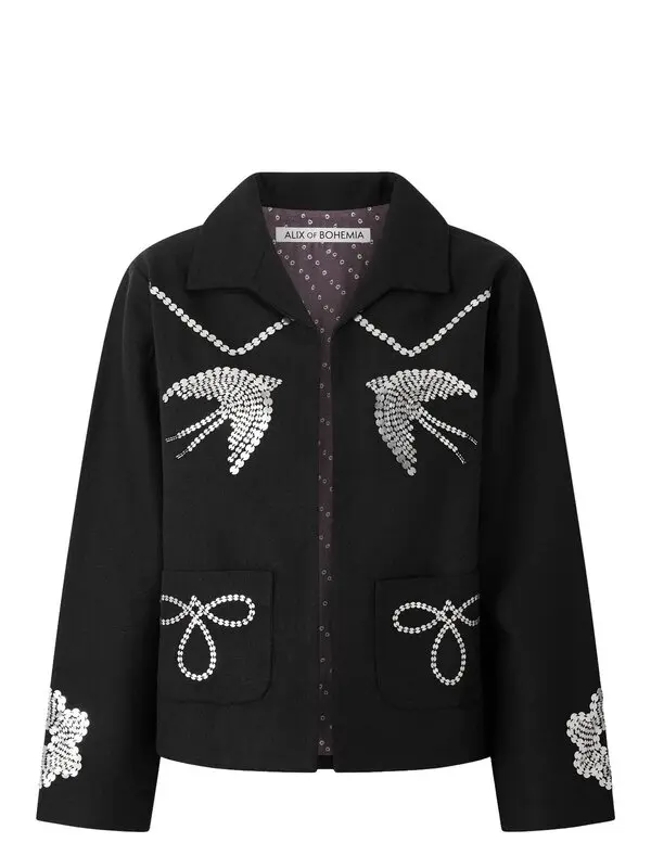 Alix Of Bohemia Francis Lovebird Embellished Silk Jacket - Black
