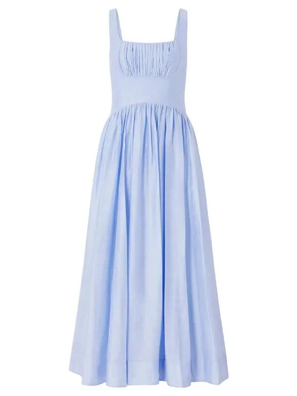 Aje Mist Pleated Paneled Lyocell-blend Midi Dress - Blue