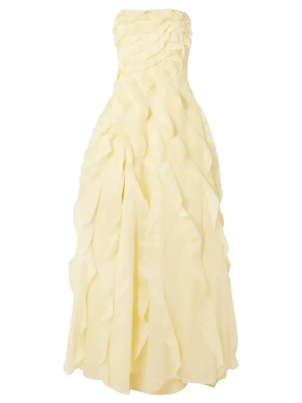Aje Allairie Strapless Ruffled Faille Gown - Yellow