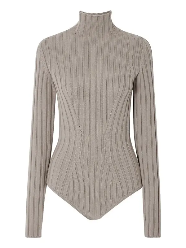 Alaïa Ribbed Wool Turtleneck Bodysuit - Brown
