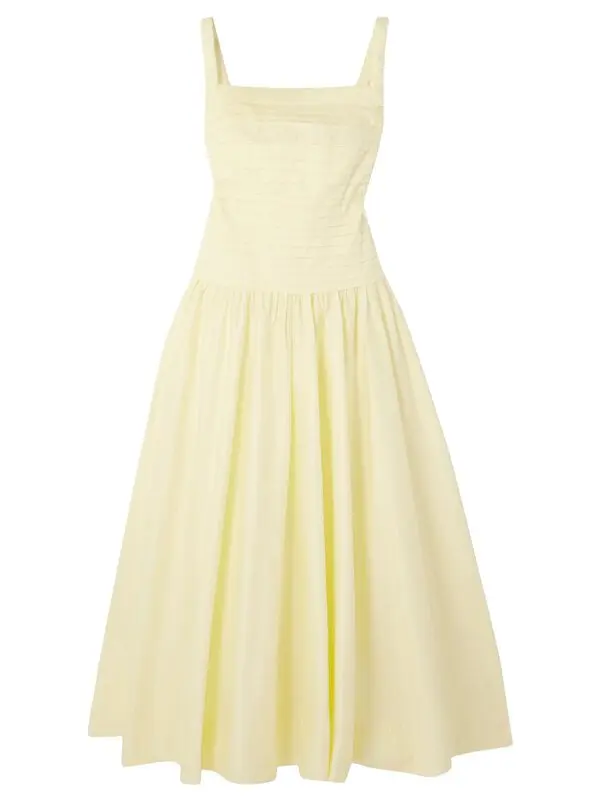 Aje Star Pleated Cotton-poplin Midi Dress - Yellow