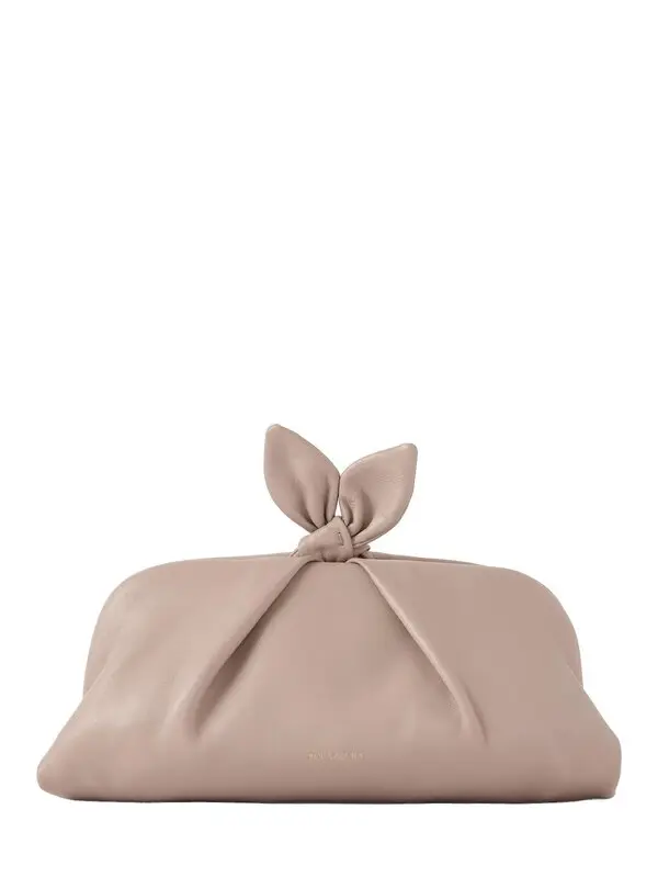 AQUAZZURA Bow Tie Pleated Leather Clutch - Pink