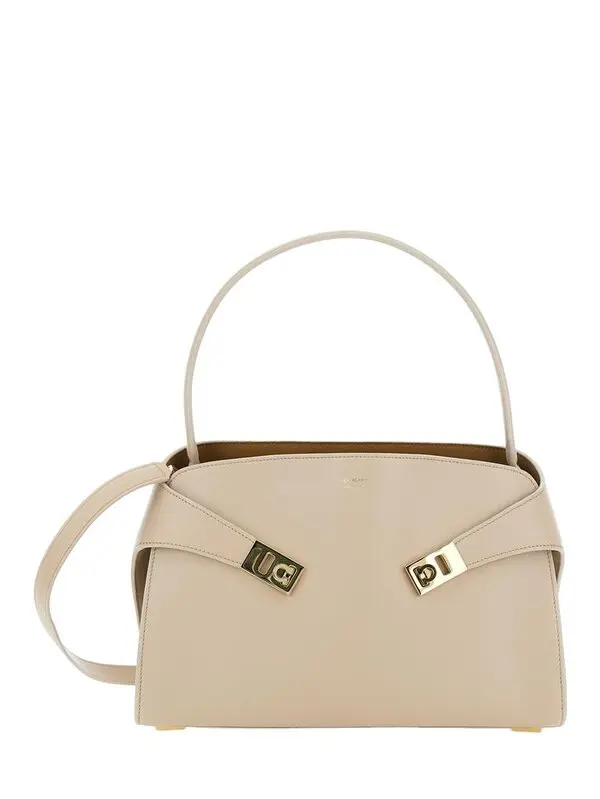 FERRAGAMO Hug Shoulder Bag With Logo - Beige