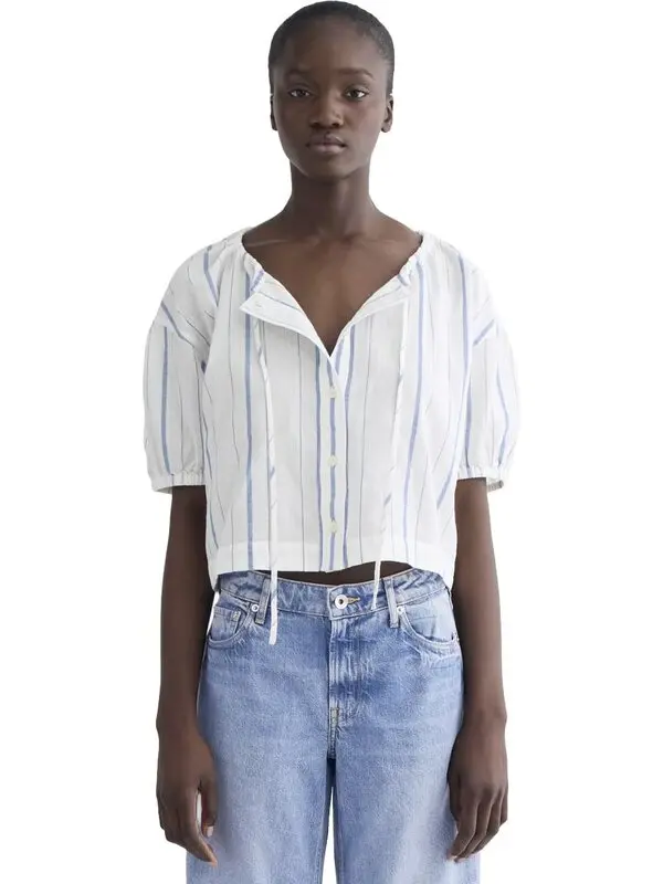 Everlane Gauze Button-up Shirt - Bone/dutch Blue