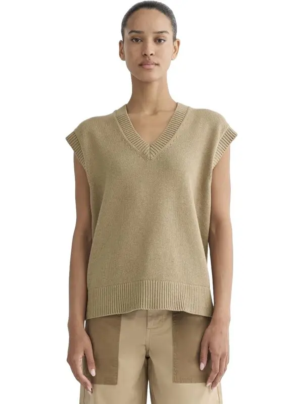 Everlane Boxy Sleeveless Cotton Sweater Vest - Dark Heathered Camel