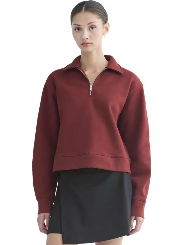 Everlane Luxe Fleece Zip Polo - Merlot