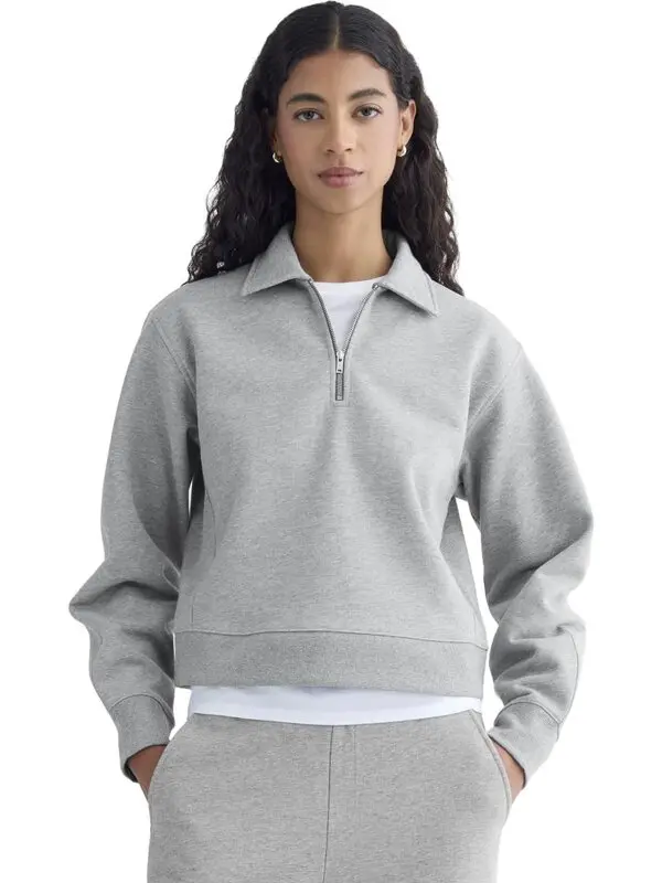 Everlane Luxe Fleece Zip Polo - Vintage Heather Grey