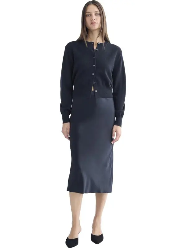 Everlane Slip Skirt In Silk Charmeuse - Navy