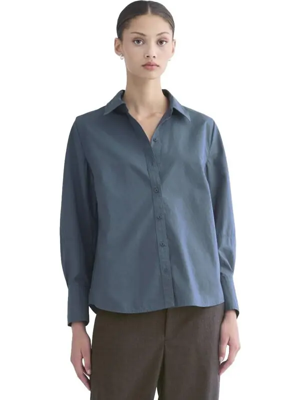 Everlane Lantern-sleeve Shirt In Lightweight Cotton - Deep Lazuli Blue