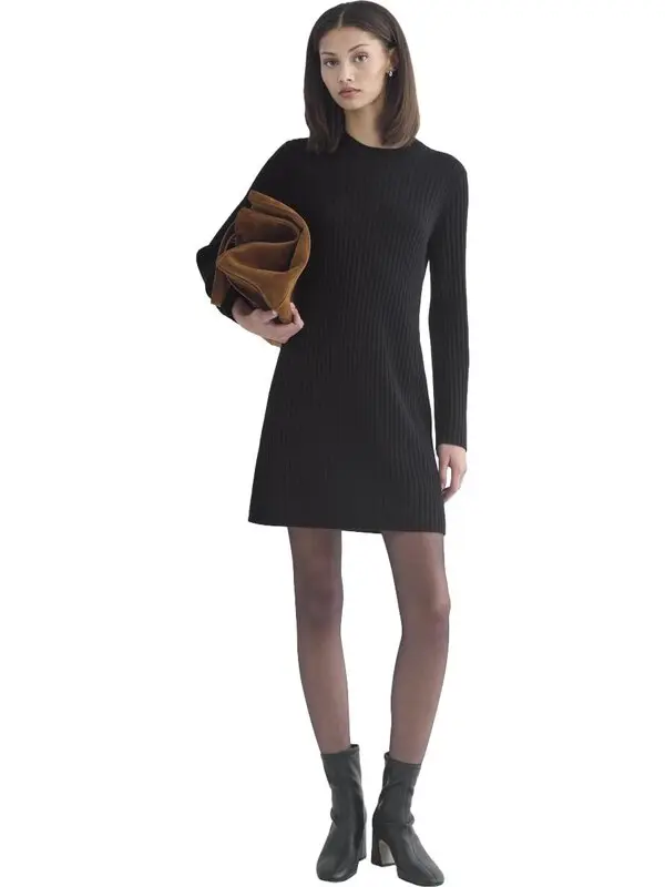 Everlane Cashmere Long-sleeve Mini Dress - Black