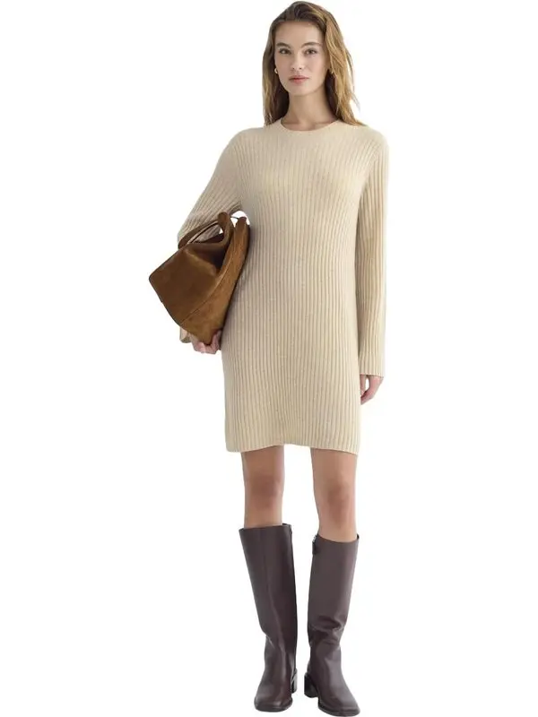 Everlane Cashmere Long-sleeve Mini Dress - Heather Light Camel