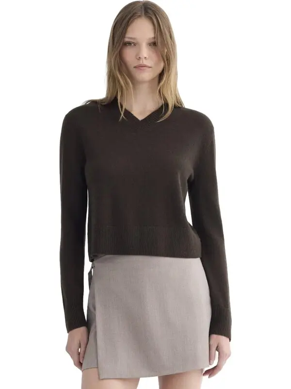 Everlane Cashmere Cropped High-v Sweater - Dark Chocolate