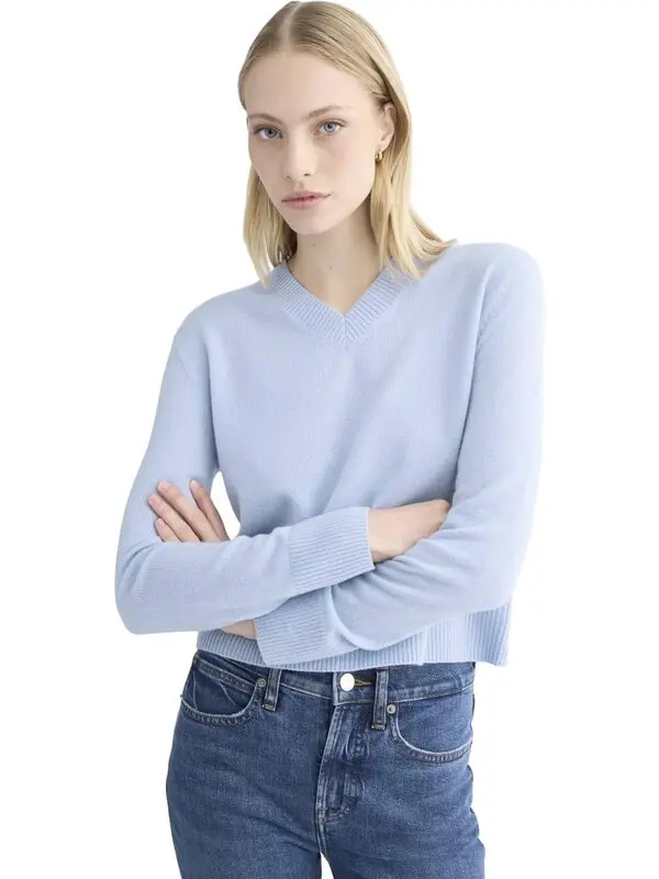 Everlane Cashmere Cropped High-v Sweater - Open Air Blue