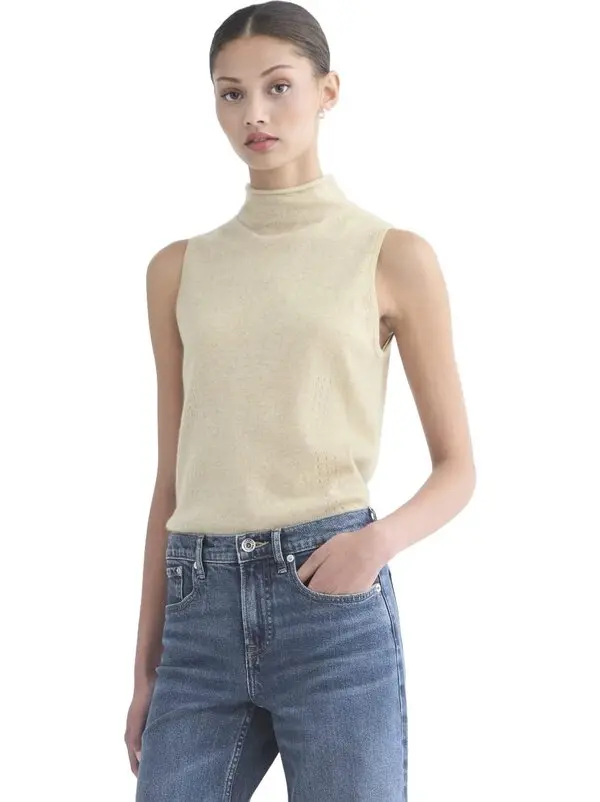 Everlane Cashmere Funnel-neck Tank Top - Heather Light Camel