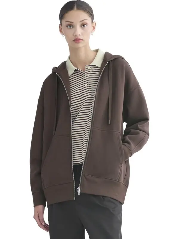 Everlane Luxe Fleece Oversized Full-zip Hoodie - Dark Chocolate