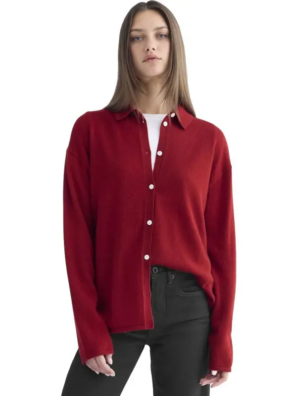Everlane Cashmere Button-up Shirt - Berry Red