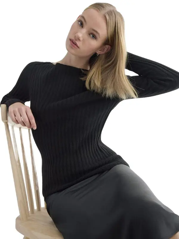 Everlane Cashmere Ribbed Boat-neck Sweater - Black