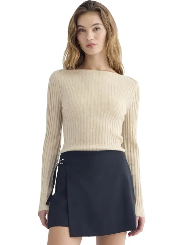 Everlane Cashmere Ribbed Boat-neck Sweater - Heather Light Camel