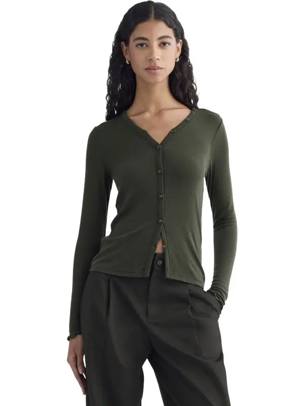 Everlane Sheer V-neck Cardigan - Dark Green