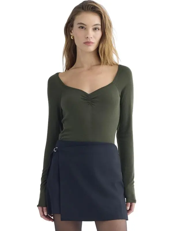 Everlane Sweetheart-neck Top - Dark Green