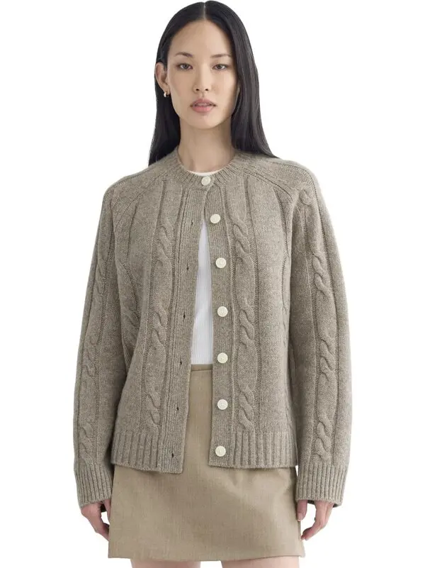 Everlane Cable Cardigan In Extrafine Luxe Merino - Heather Soft Taupe